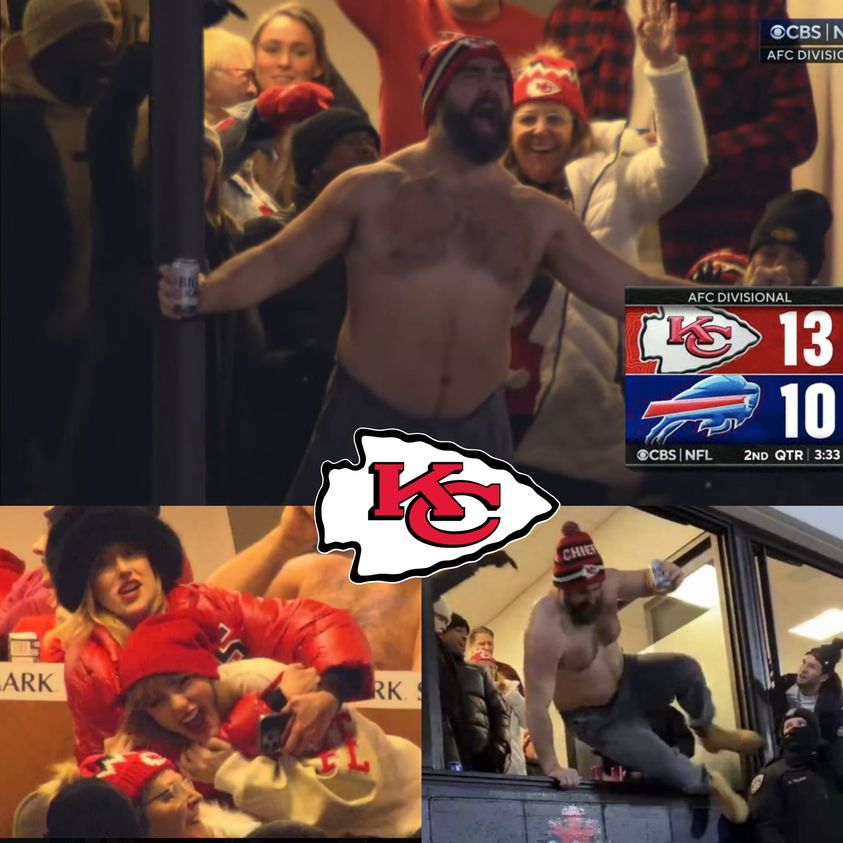 Jason Kelce strips off after brother Travis scores touchdown during playoff game in freezing ...