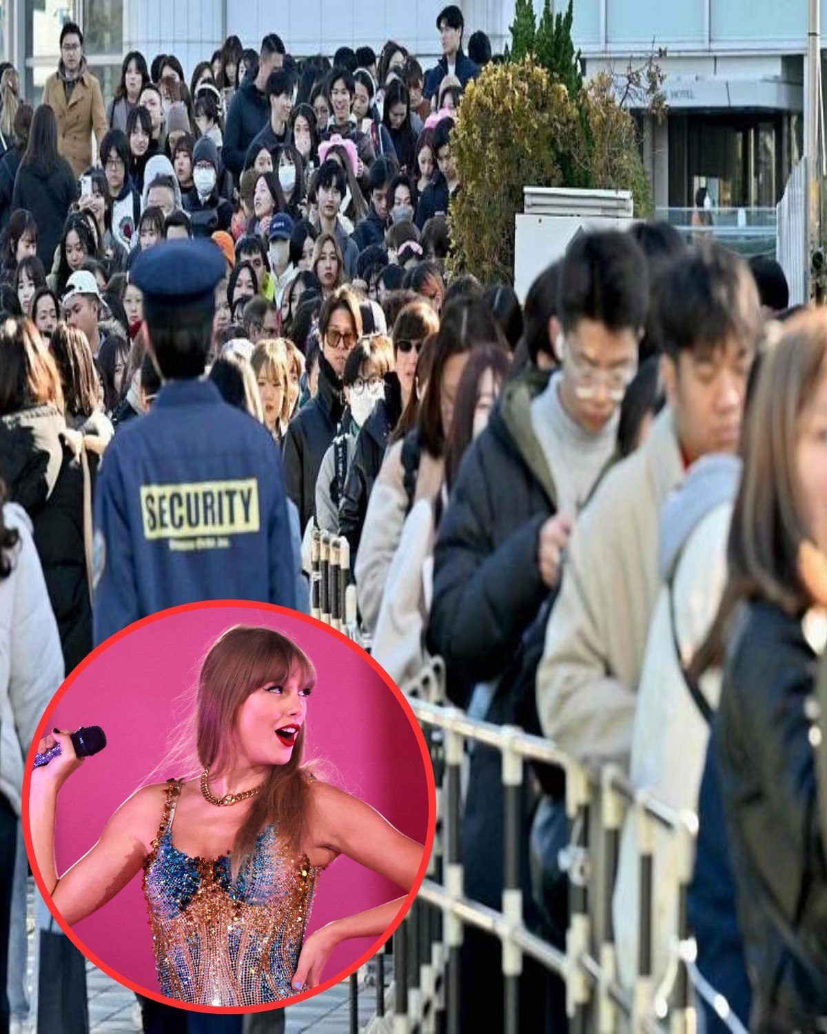 Fans of Taylor Swift queue to buy merchandise in front of the Tokyo ...