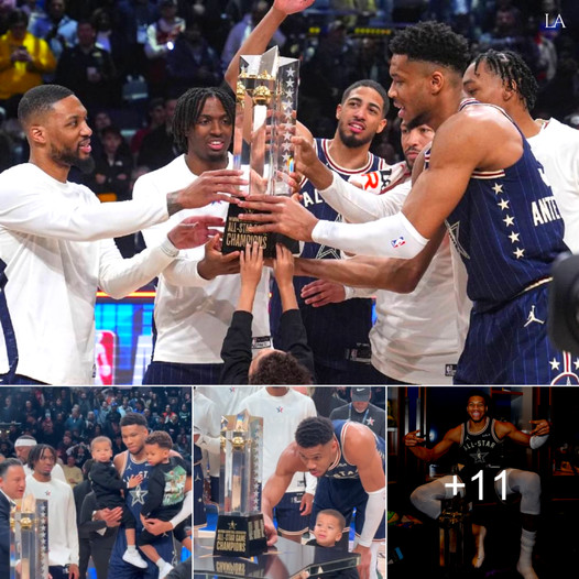 BEST DADDY EVER! East skipper Giannis Antetokounmpo introduces his kids to NBA All-Star trophy ...