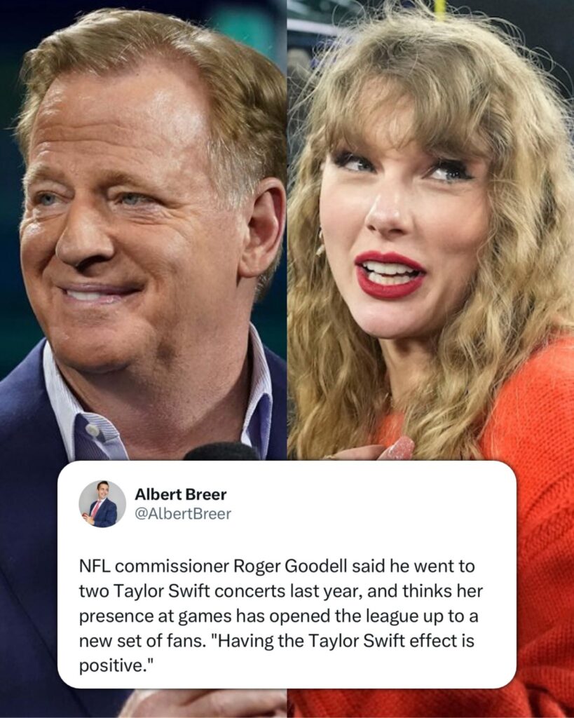 Taylor Swift attending Travis Kelce’s games is a ‘positive’ for the NFL, says commissioner Roger ...