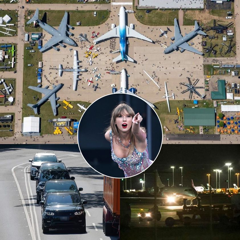 Taylor Swift is driven to the MCG in Melbourne followed by a fleet of ...
