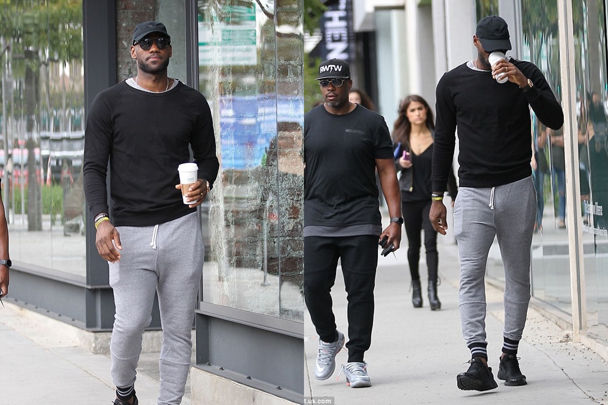 Lebron James shows you how to an iced coffee cup like in a tight pant ...
