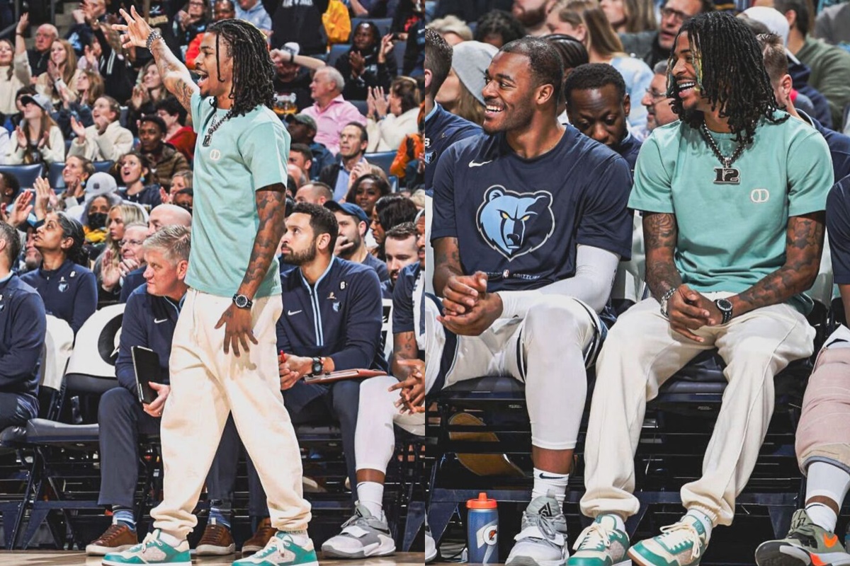Ja Morant wears his Turquoise Drip Shoes in an on-court fashion show - News