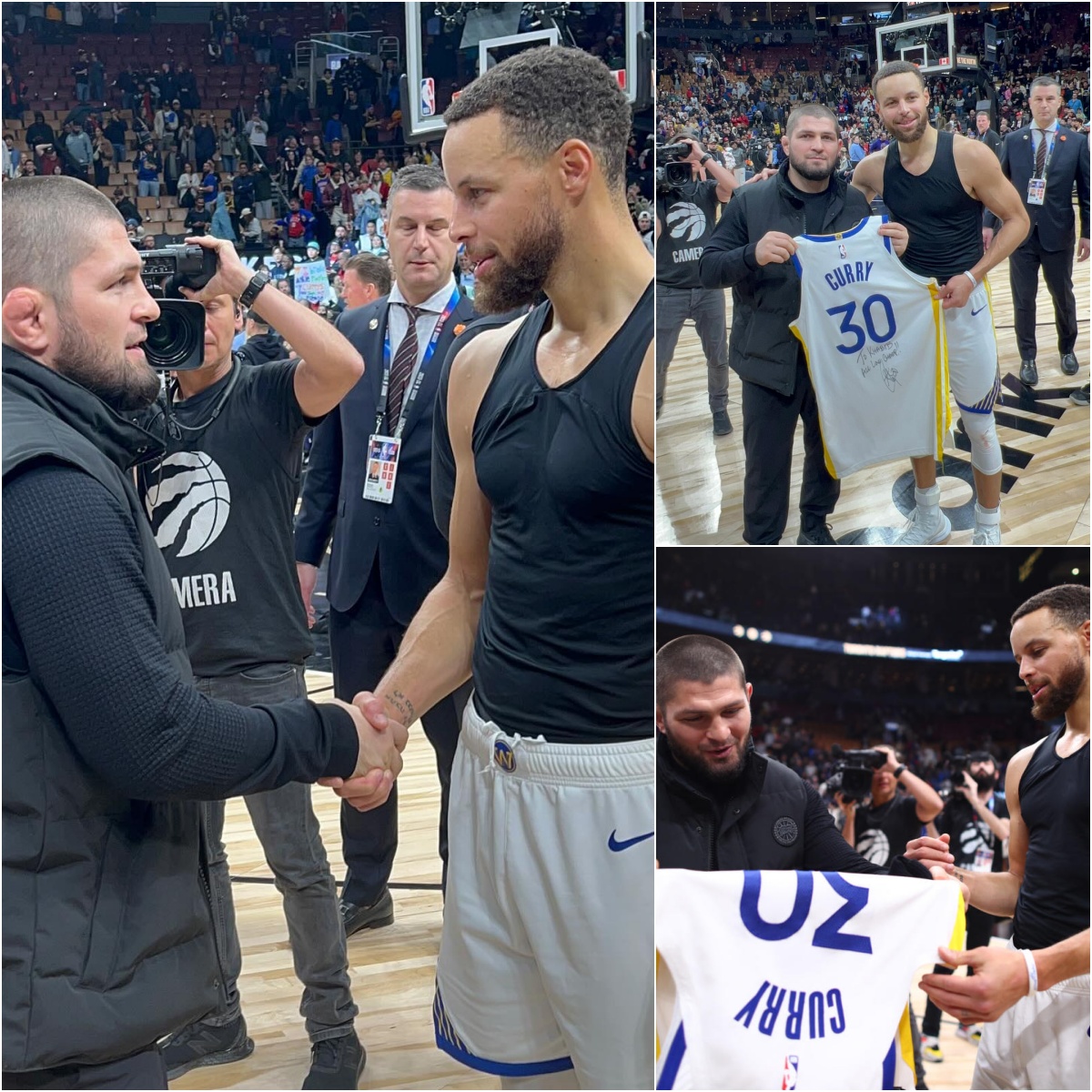 Stephen Curry gifts Khabib Nurmagomedov the game-worn jersey as the UFC ...