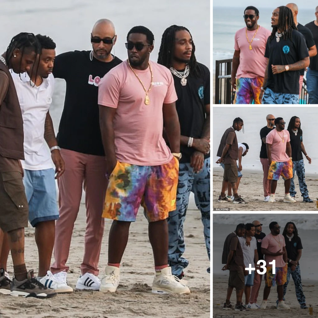 In Malibu, Diddy poses for pictures on the beach with fellow rappers ...
