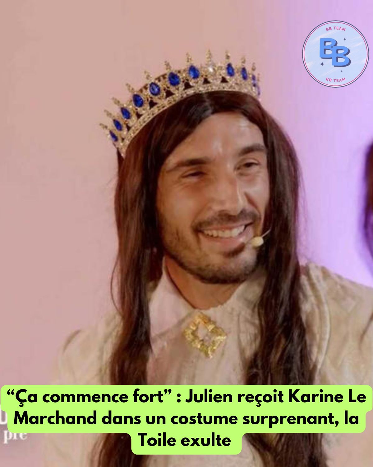 “Ça commence fort” : Julien reçoit Karine Le Marchand dans un costume ...