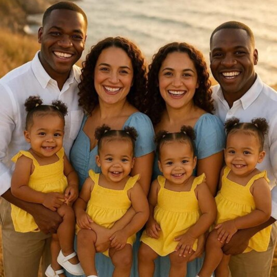Two identical twin brothers married two identical twin sisters, and both couples celebrated ...